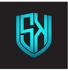 Sk logo monogram with shield around crown shape Vector Image