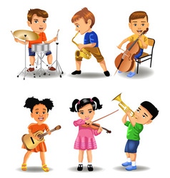 Set of funny cartoon musical instruments for kids Vector Image