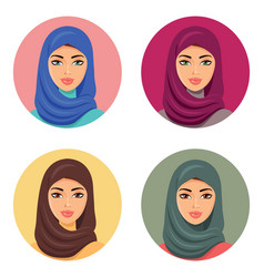 Set four beautiful young saudi woman portrait Vector Image