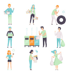 Waste sorting orange trash can with sorted Vector Image