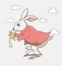 White Rabbit with pocket watch Royalty Free Vector Image