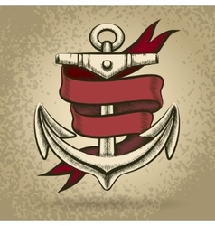 Nautical anchor with rope and ribbon Royalty Free Vector