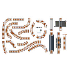 Isolated curvy and straight rails set railway top Vector Image