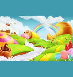 Sweet candy land cartoon game background 3d Vector Image
