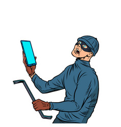 French bread robber with hands up pose caught Vector Image