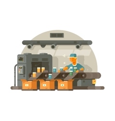 Factory Worker is Working on Lathe Machine Vector Image