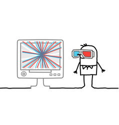 Man watching computer screen with 3d glasses Vector Image
