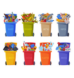 Waste sorting orange trash can with sorted Vector Image