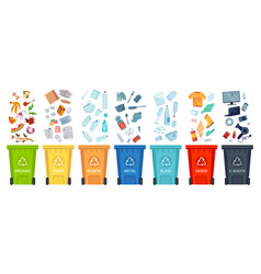Waste sorting orange trash can with sorted Vector Image
