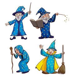 Cartoon wizard waving a magic wand Royalty Free Vector Image