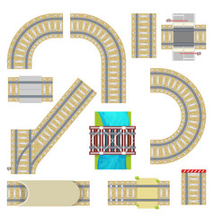 Isolated curvy and straight rails set railway top Vector Image