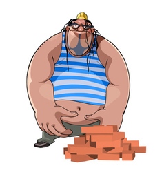 Cartoon fat man plumber with a mustache with tools