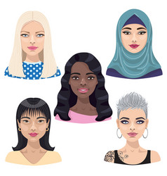 Set four beautiful young saudi woman portrait Vector Image