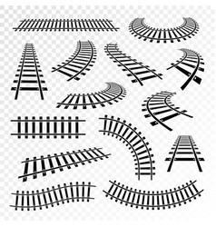 Isolated curvy and straight rails set railway top Vector Image
