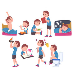 Cartoon boy daily routine Royalty Free Vector Image