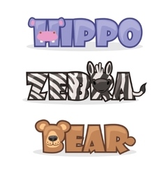 Funny cartoon word animals set letters Royalty Free Vector