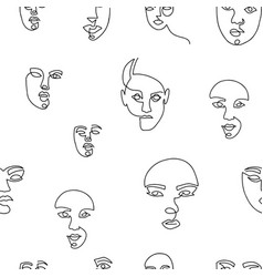Set female face continuous line art abstract Vector Image