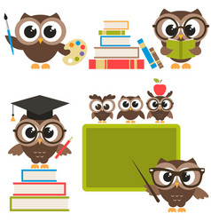 Back to school cute cartoon baby owls and teacher Vector Image