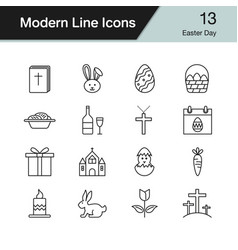 Happy easter line icon set Royalty Free Vector Image