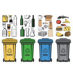 Waste sorting orange trash can with sorted Vector Image
