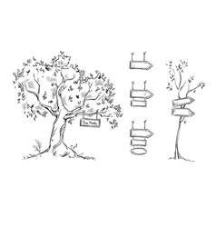 Doodle tree branches and party flags Royalty Free Vector