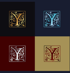 Letter y botanical flowers initial wedding Vector Image