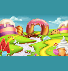 Sweet candy land cartoon game background 3d Vector Image