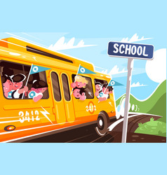 Student diverse group bus stop Royalty Free Vector Image