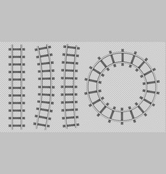 Isolated curvy and straight rails set railway top Vector Image