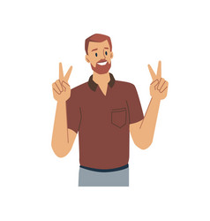 Smiling happy uwu face peace finger gesture Vector Image