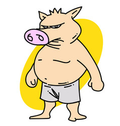 Cartoon angry fat man with a pumpkin under his arm