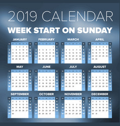 Simple 2019 year calendar Royalty Free Vector Image