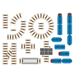 Isolated curvy and straight rails set railway top Vector Image