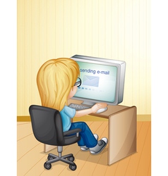 Girl using computer Royalty Free Vector Image - VectorStock