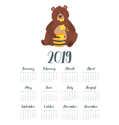Brown bear grizzly calendar Royalty Free Vector Image