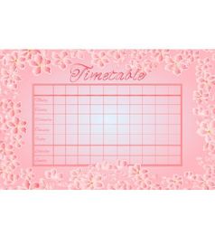 Timetable weekly schedule with pink roses Vector Image
