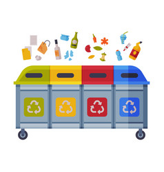 Waste sorting orange trash can with sorted Vector Image