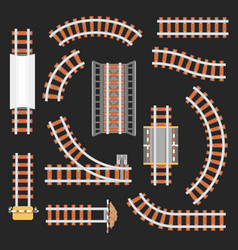 Isolated curvy and straight rails set railway top Vector Image