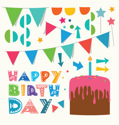 Happy birthday text with party elements Royalty Free Vector