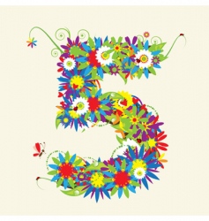 Number 5 floral decorative ornament Royalty Free Vector