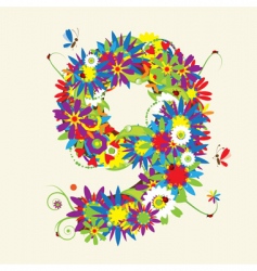 Number 9 floral decorative ornament Royalty Free Vector