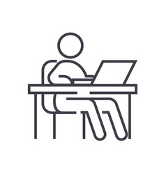 Man working on computer on table sitting back icon