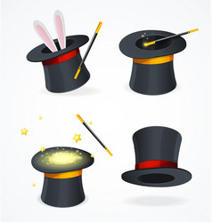 Set magic hat and wand stacks paper money cash Vector Image
