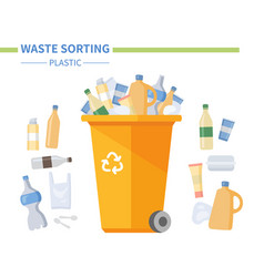Waste sorting orange trash can with sorted Vector Image