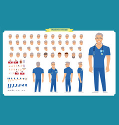 Front side back view animated character doctor Vector Image