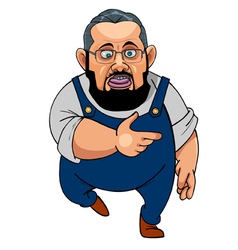 Cartoon fat man plumber with a mustache with tools