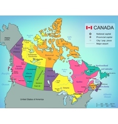 Canada map with regions and their capitals Vector Image