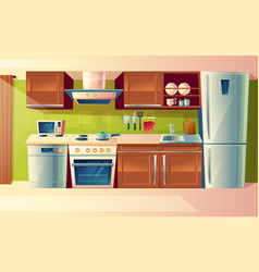 Cartoon of kitchen interior Royalty Free Vector Image