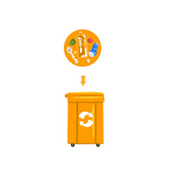 Waste sorting orange trash can with sorted Vector Image