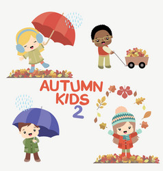 Cartoon kids enjoy fall autumn activities Vector Image
